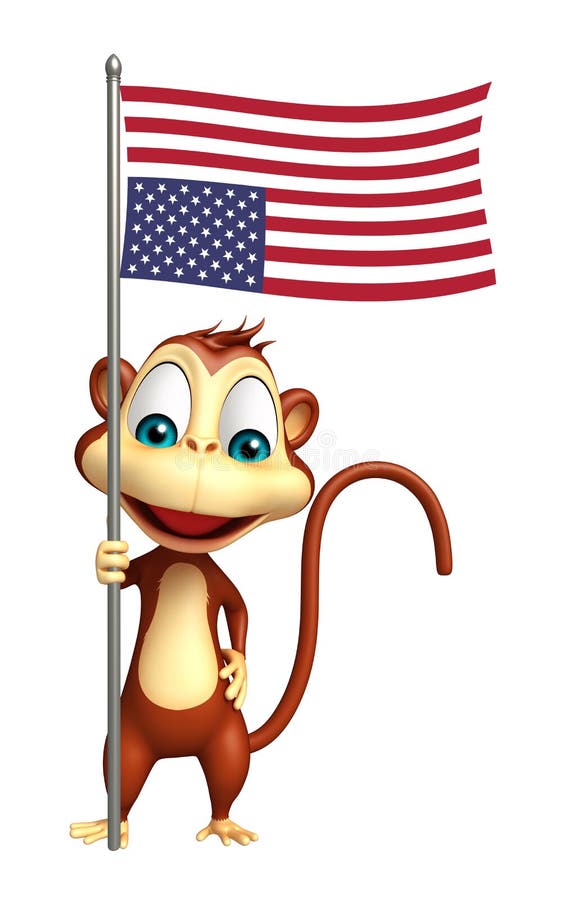 Fun Monkey Cartoon Character with Flag Stock Illustration ...