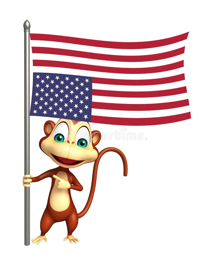 Fun Monkey Cartoon Character with Flag Stock Illustration ...