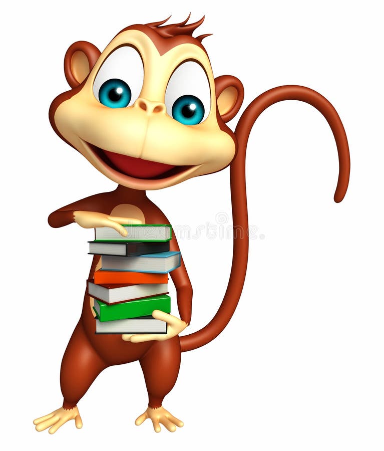 Fun Monkey Cartoon Character with Pen Stock Illustration - Illustration ...