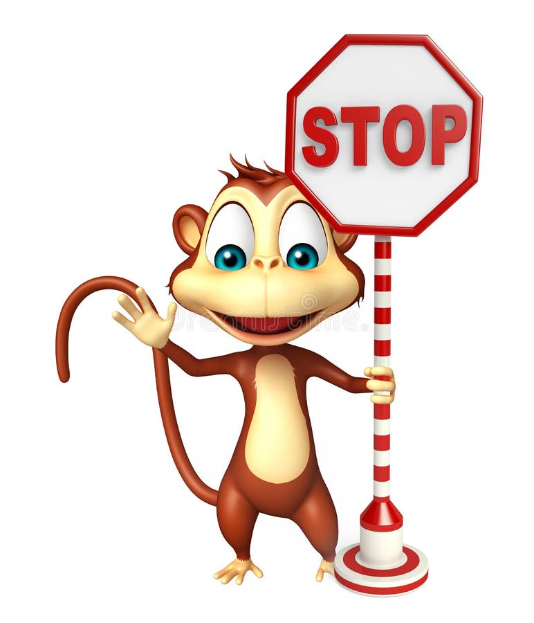 Fun Monkey Cartoon Character with Stop Sign Stock Illustration ...