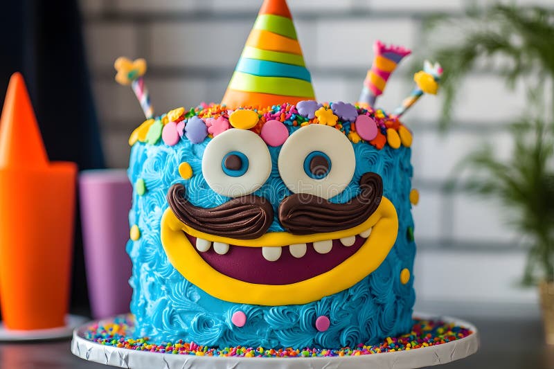 A Fun Monster Themed Birthday Cake Illustration Stock Illustration ...