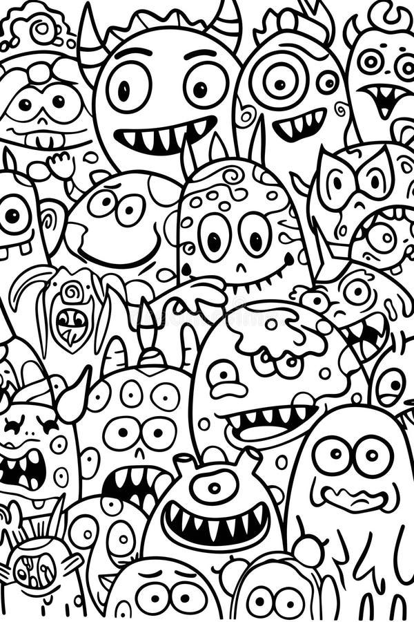 Fun Monsters Coloring Page for Kids Stock Illustration - Illustration ...