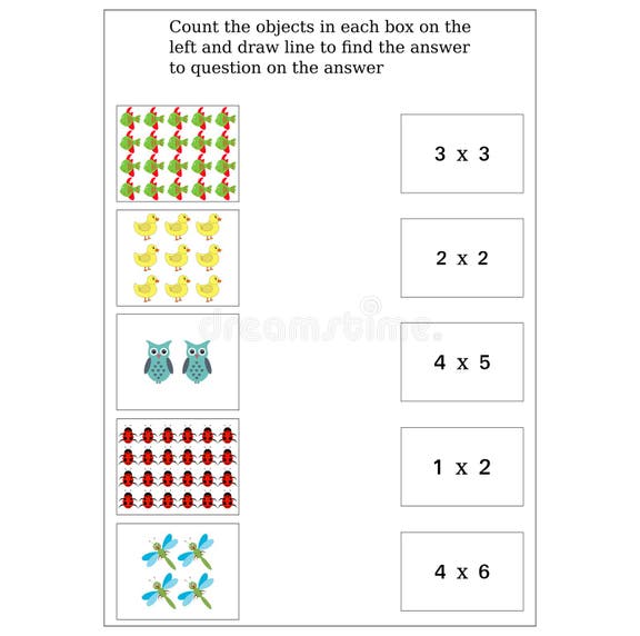 Fun Multiplication Maths Worksheet Stock Photo - Illustration of kids ...