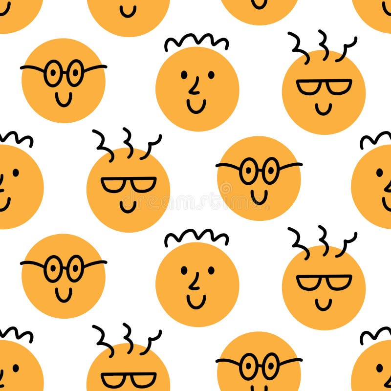 Fun Nerd Emoji Icons Seamless Pattern, Emoticon Doodle Faces Repeat ...