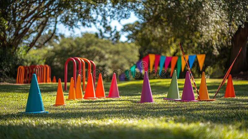 A Fun Outdoor Obstacle Course with Cones, Hoops, and Colorful Flags ...