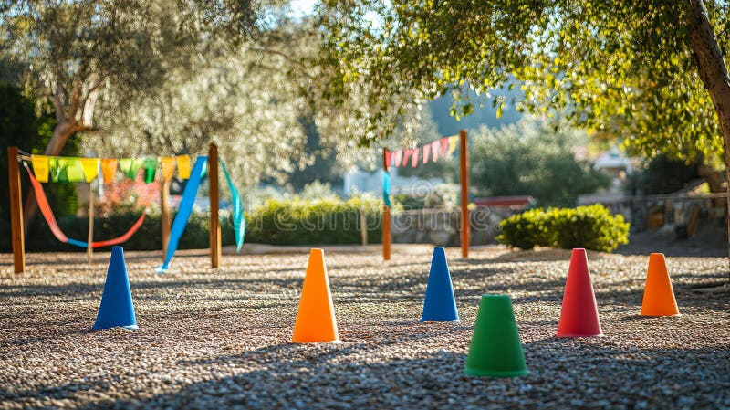 A Fun Outdoor Obstacle Course with Cones, Hoops, and Colorful Flags ...