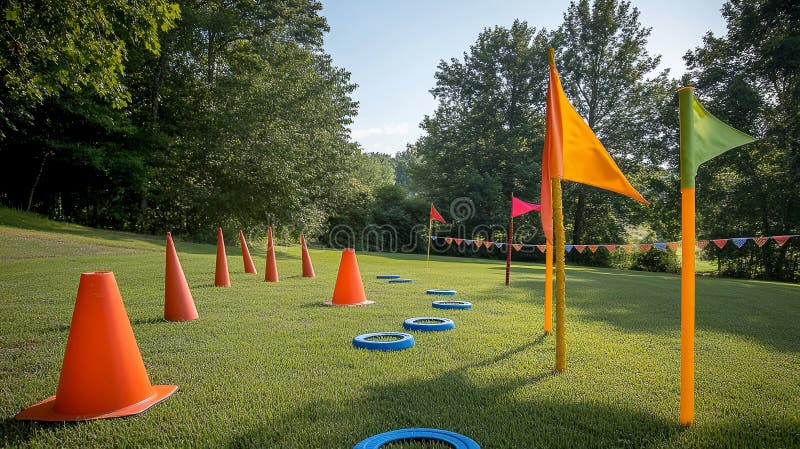 A Fun Outdoor Obstacle Course with Cones, Hoops, and Colorful Flags ...