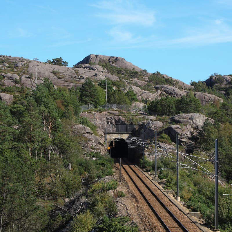 Fun Park Like Rock Landscape and Railway Tunnel in Hellvik Stock Image ...
