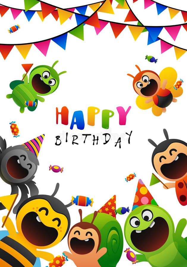 Fun Party Birthday Insects and Sweets Stock Vector - Illustration of ...