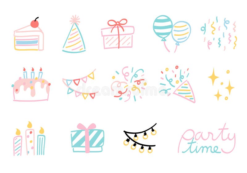 Fun Party Icon Collection - Hand Drawn Stock Vector - Illustration of ...