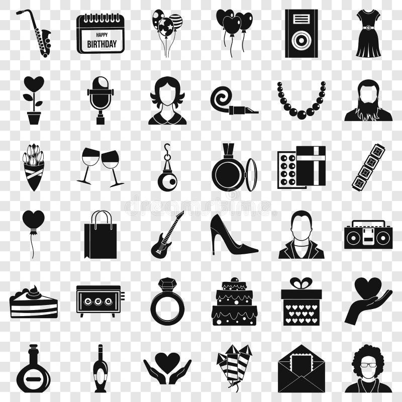 Fun Party Icons Set, Simple Style Stock Vector - Illustration of dance ...