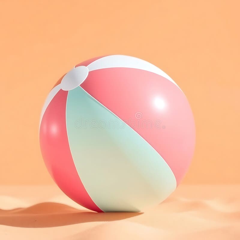 A Fun Pastel Beach Ball Bouncing on a Pastel Orange Backdrop Stock ...
