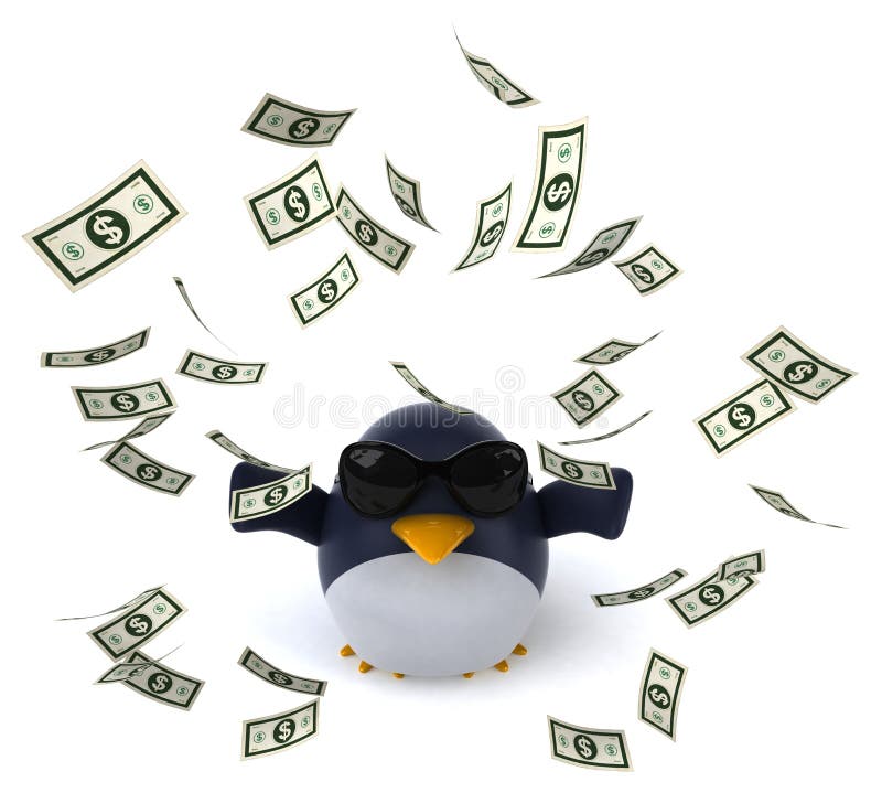 Penguin with the money stock illustration. Illustration of kind - 76875516