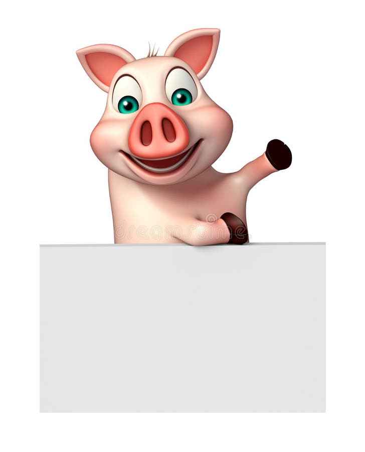 Fun Pig Cartoon Character with Board Stock Illustration - Illustration ...