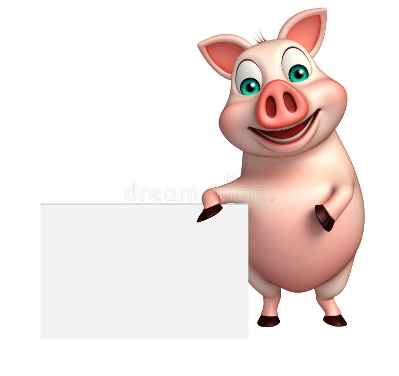 Fun Pig Cartoon Character with Board Stock Illustration - Illustration ...
