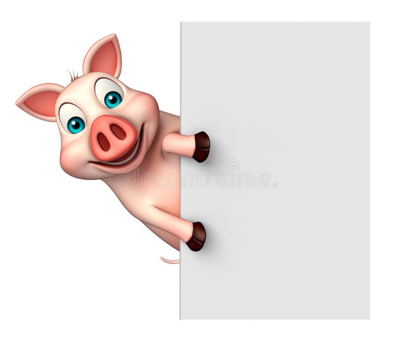 Fun Pig Cartoon Character with Board Stock Illustration - Illustration ...