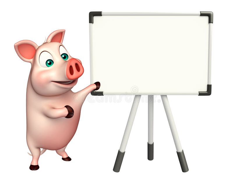 Fun Pig Cartoon Character with Display Board Stock Illustration ...