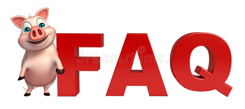 Fun Pig Cartoon Character with Faq Sign Stock Illustration ...