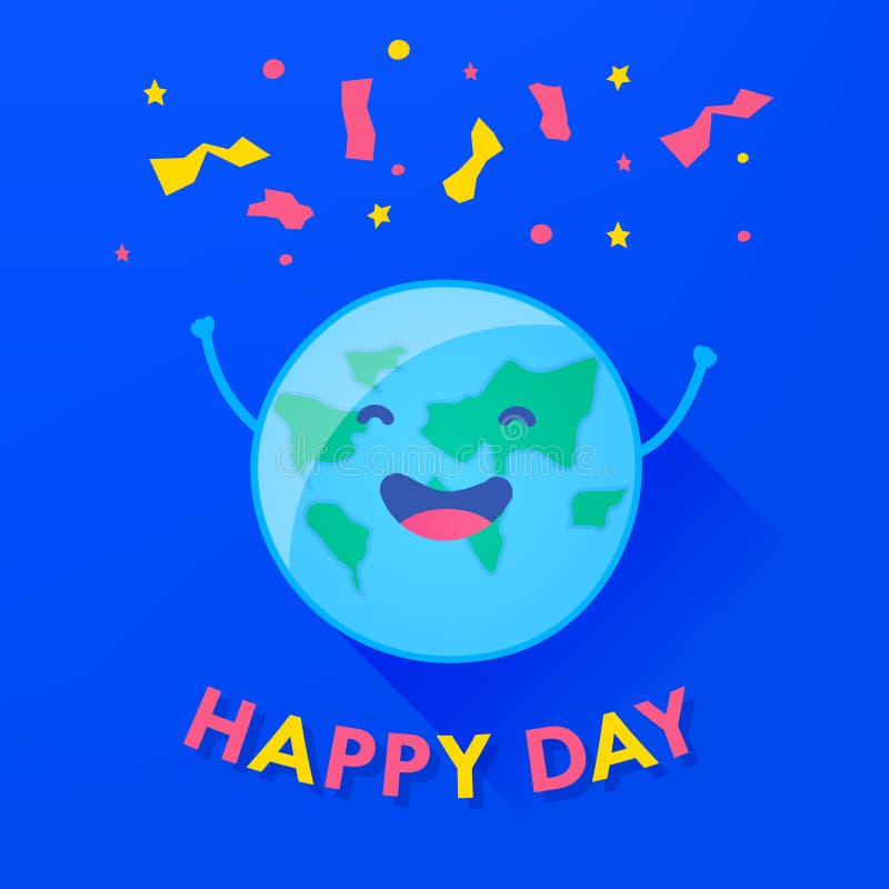 Fun Planet with Hands and Serpentine. Happy Earth Day Card Stock Vector ...