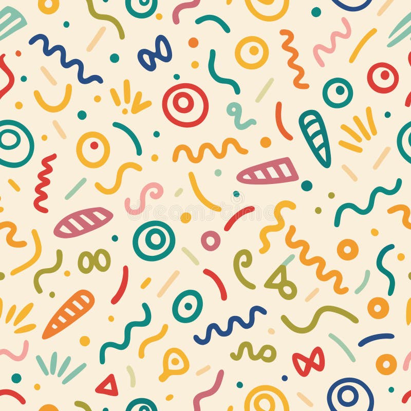 Fun, Playful Pattern with Abstract Shapes and Lines in Various Colors ...