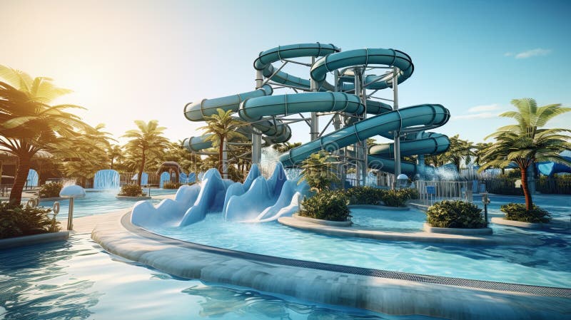 Fun Points on the Pool with Waves in the Water Park Stock Illustration ...