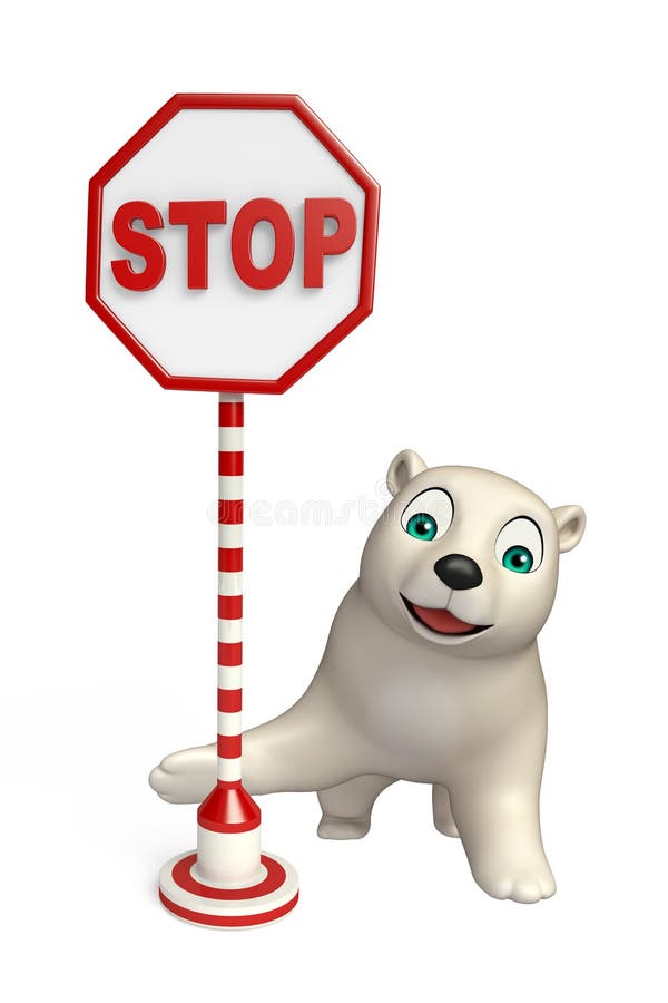Fun Polar Bear Cartoon Character with Stop Sign Stock Illustration ...