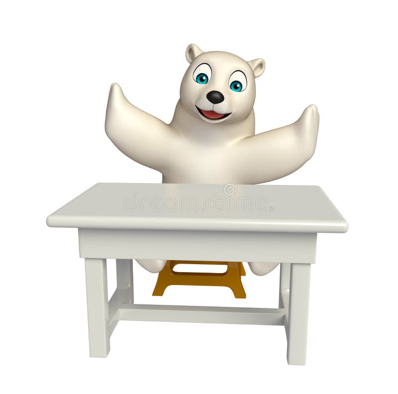 Fun Polar Bear Cartoon Character with Table and Chair Stock ...