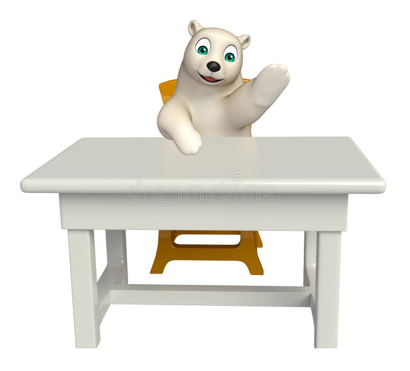 Fun Polar Bear Cartoon Character with Table and Chair Stock ...