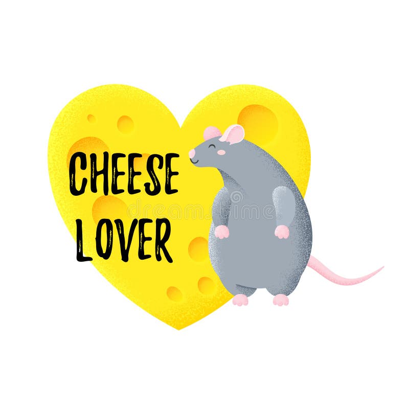Fun Postcard with Thick Mouse. Rat is Eating Cheese. Template for Print ...