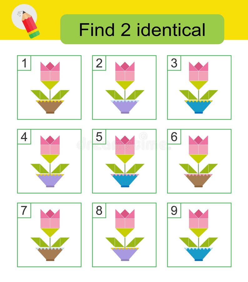 Fun Puzzle Game. Find Two Identical Flowers. Answer is 4,8 Stock Vector ... Fun Puzzle Game. Find Two Identical Flowers. Answer is 4,8 Stock Vector ...