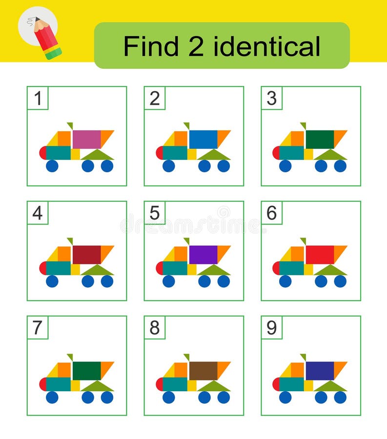 Fun Puzzle Game for Kids. Need To Find Two Identical Dump Trucks Stock ...