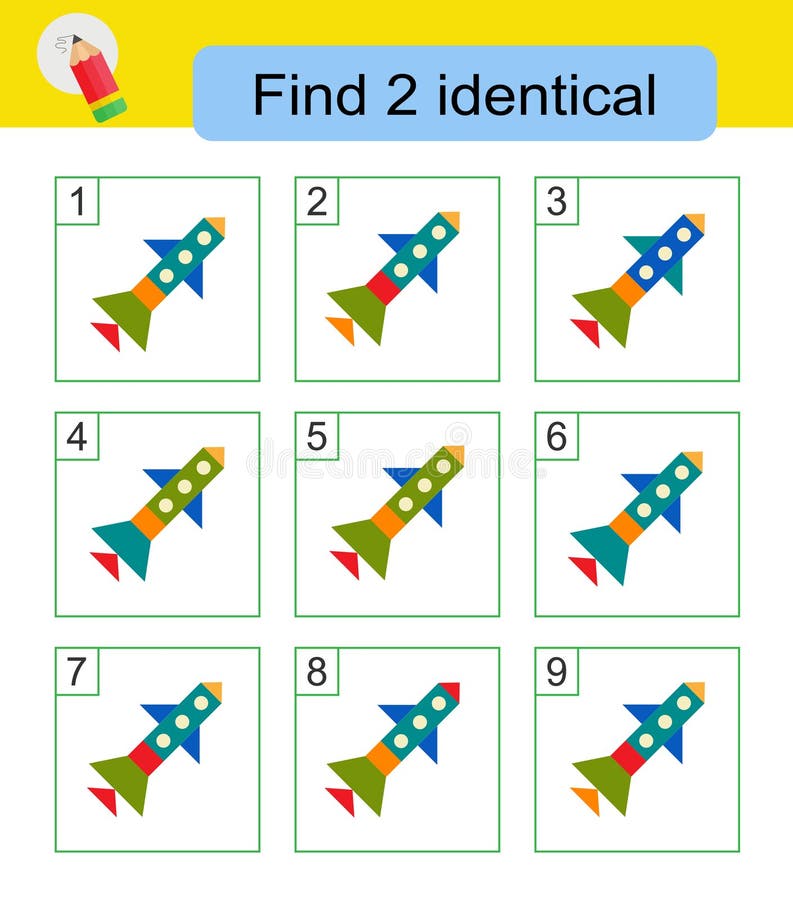 Fun Puzzle Game for Kids. Need To Find Two Identical Rocket Ships Stock ...
