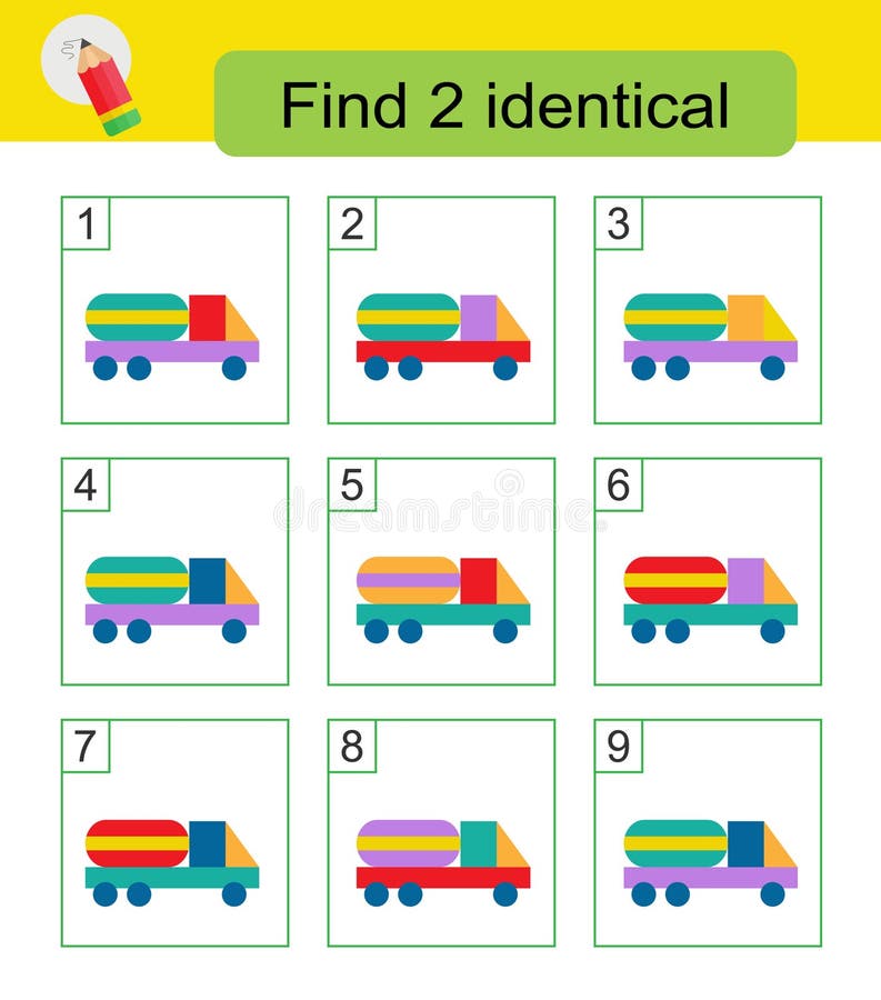 Fun Puzzle Game for Kids. Need To Find Two Identical Trucks Stock ...