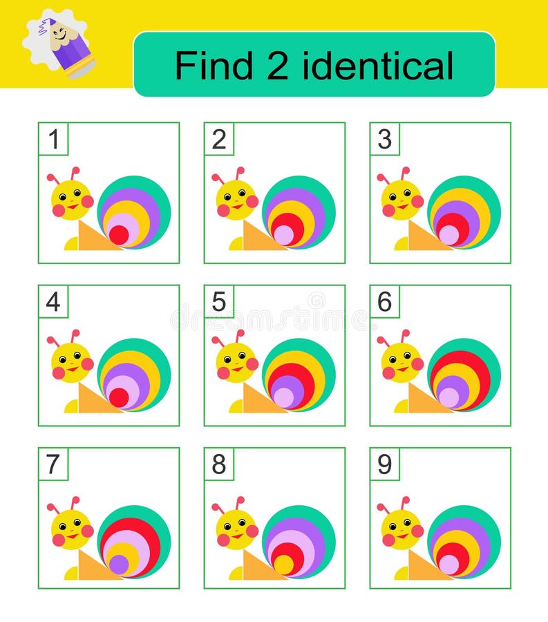 Fun Puzzle Game. Need To Find Two Identical Cartoon Snails Stock Vector ...