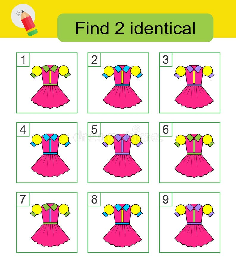 Fun Puzzle Game. Need To Find Two Identical Dresses Stock Vector ... Fun Puzzle Game. Need To Find Two Identical Dresses Stock Vector ...