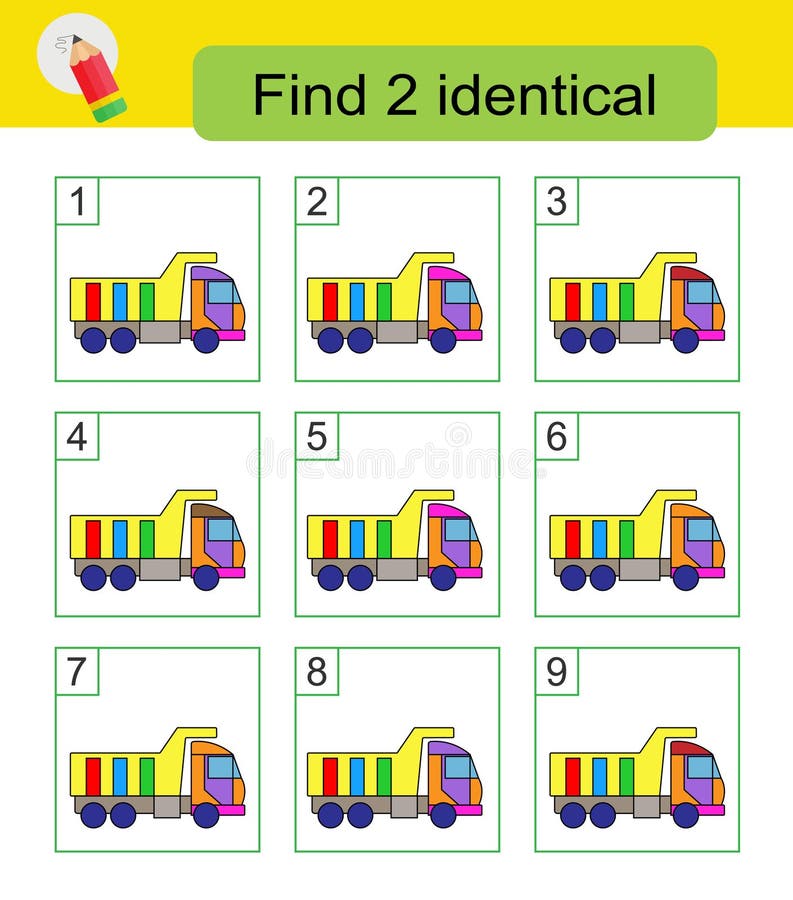 Fun Puzzle Game. Need To Find Two Identical Dump Trucks Stock Vector ...