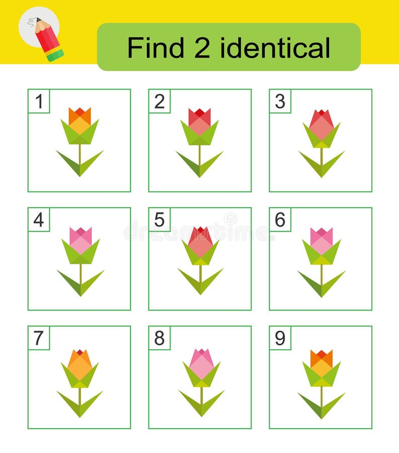 Fun Puzzle Game. Need To Find Two Identical Flowers Stock Vector ... Fun Puzzle Game. Need To Find Two Identical Flowers Stock Vector ...