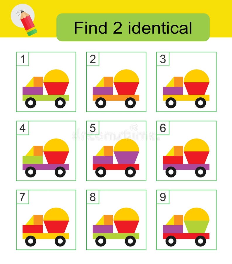 Fun Puzzle Game. Need To Find Two Identical Trucks Stock Vector ...