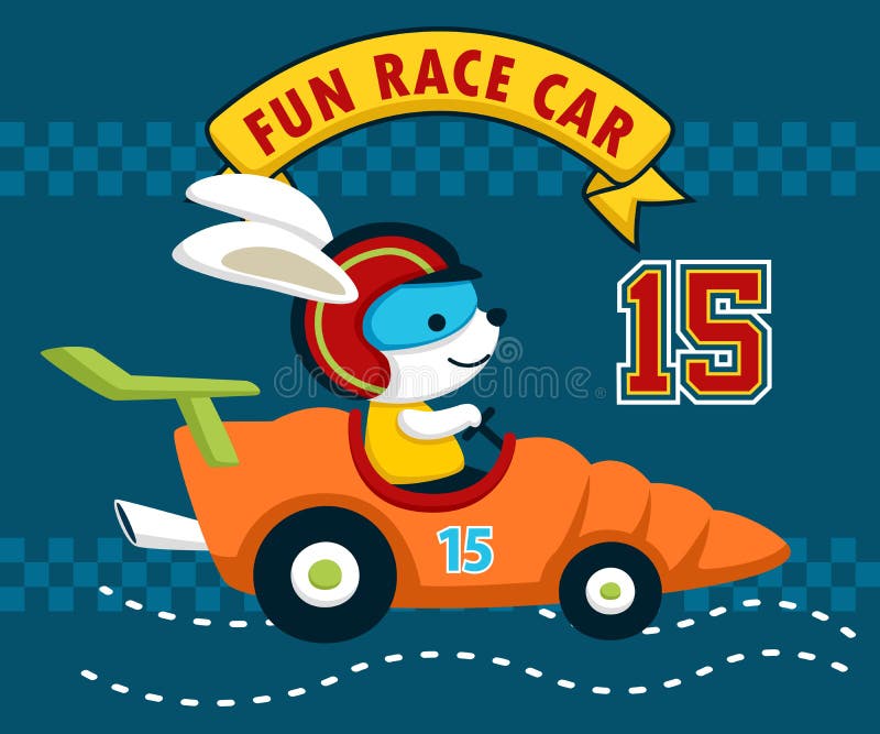 Little Bunny Cartoon Wearing Racer Helmet Driving Carrot Car Stock ...
