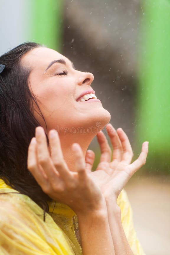 Fun in rain stock image. Image of adult, female, cheerful - 28593057