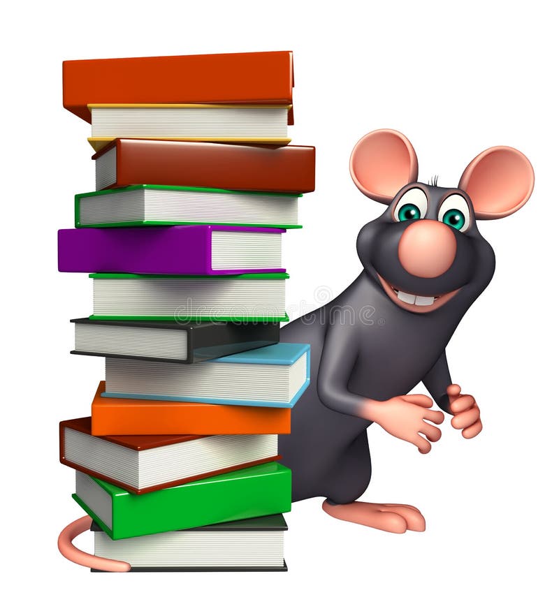 Fun Rat Cartoon Character with Books Stock Illustration - Illustration ...