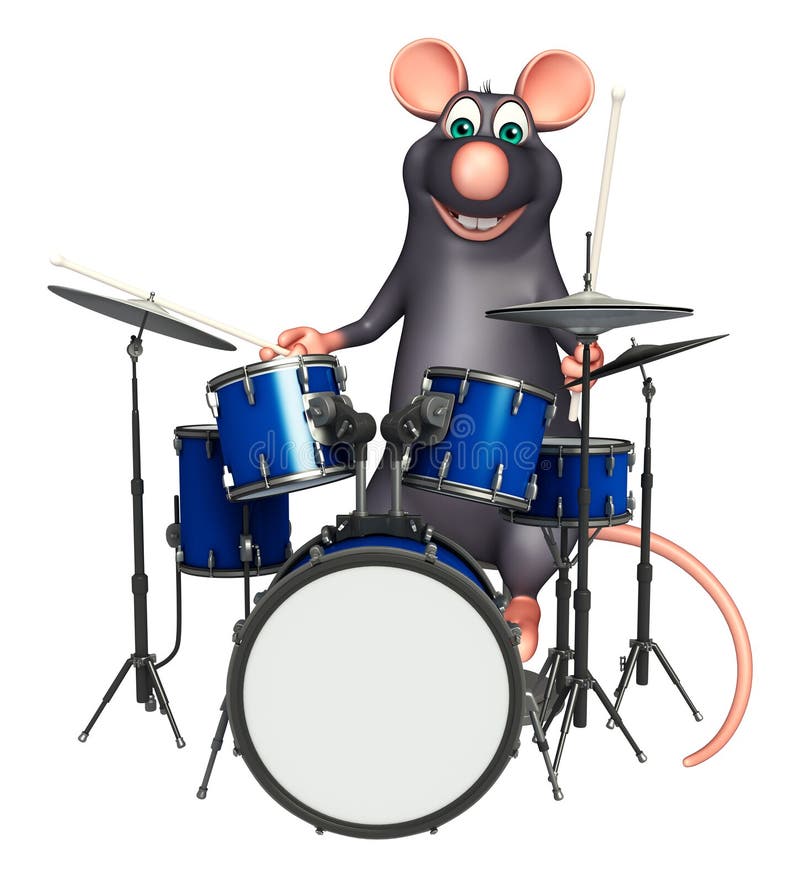 Fun Rat Cartoon Character with Drum Stock Illustration - Illustration ...