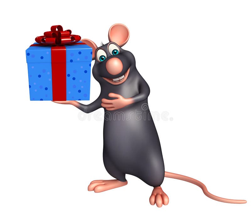Fun Rat Cartoon Character with Giftbox Stock Illustration ...
