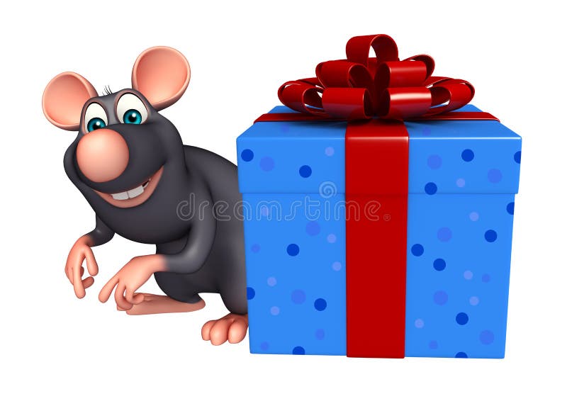 Fun Rat Cartoon Character with Giftbox Stock Illustration ...