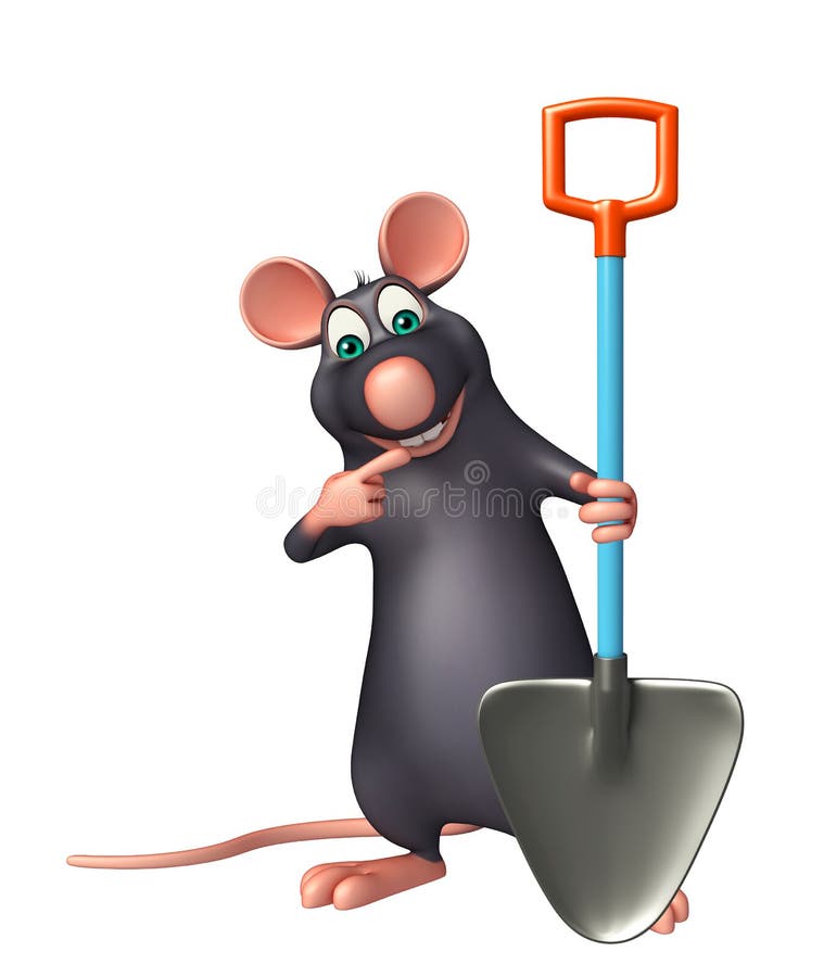 Fun Rat Cartoon Character with Shovel Stock Illustration - Illustration ...