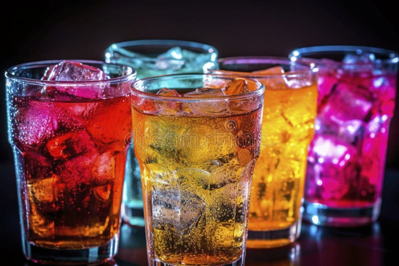 Fun and Refreshing Colorful Drinks, on a Black Background. Ai Generated ...