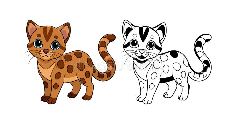 Fun Rusty-Spotted Cat Coloring Illustration for Kids Stock Vector ...