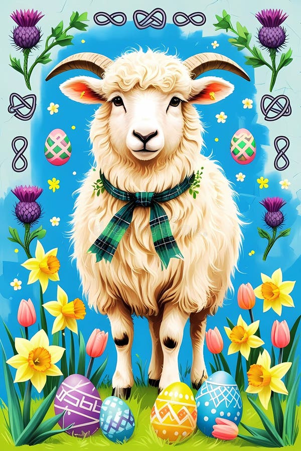 Fun Scottish Themed Easter Card Design with a Sheep Easter Eggs ...