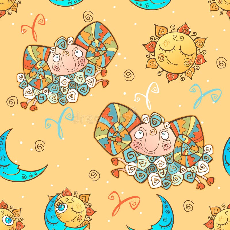 A Fun Seamless Pattern for Kids. Zodiac Sign Aries. Vector. Stock ...