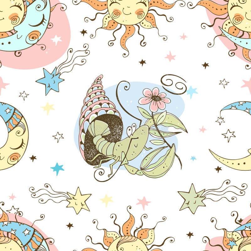 A Fun Seamless Pattern for Kids. Zodiac Sign Cancer Stock Illustration ...